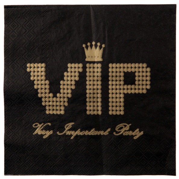 Serviette de Table VIP Papier Noir Or les 20