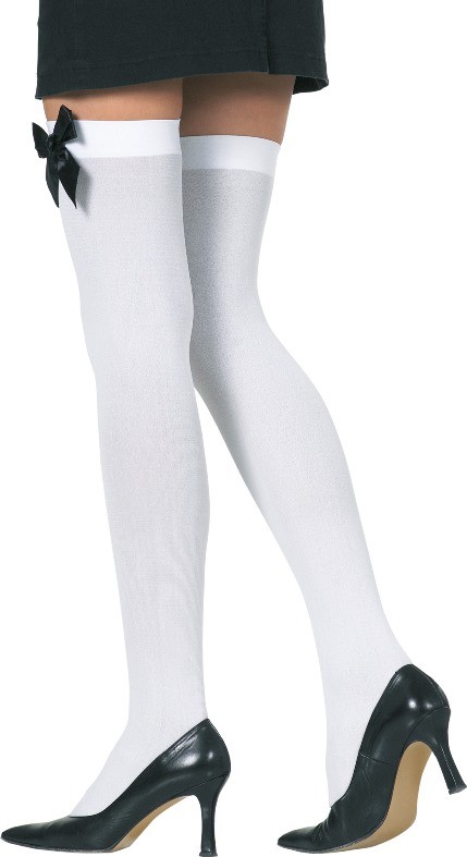Bas blancs opaques avec noeud noir femme