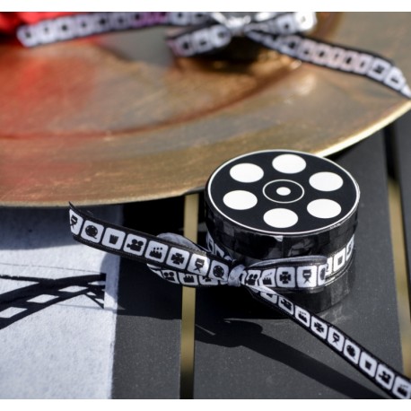 Ruban cinéma en satin blanc et noir 10 M : Rubans cinéma déco fêtes
