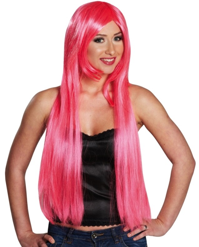Perruque longue rose femme : achat Perruque rose fluo femme